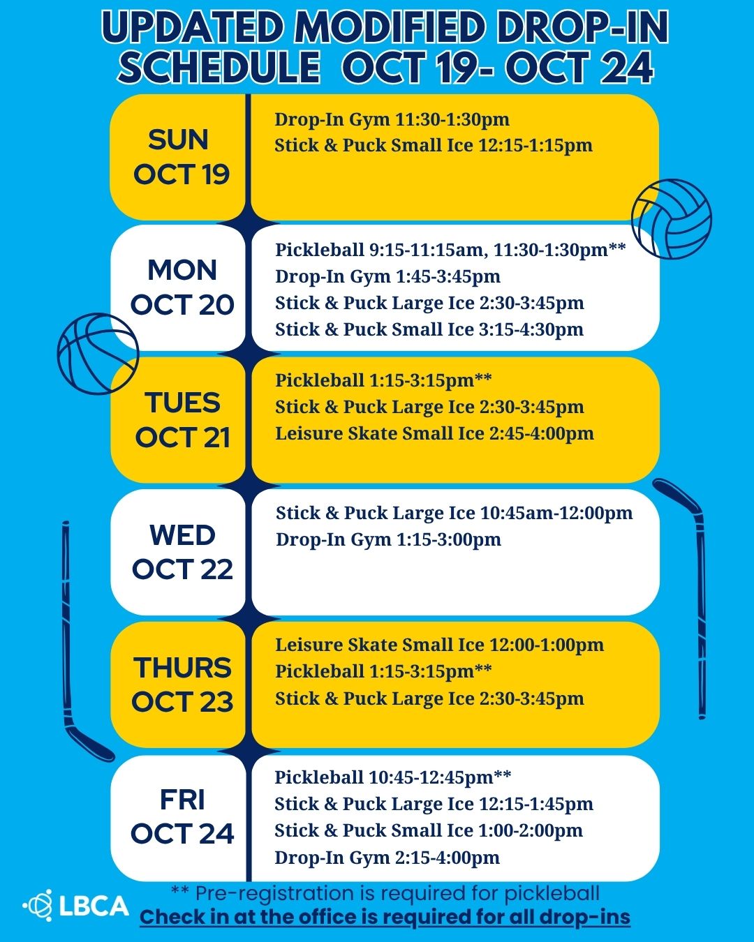 Modified Drop-In Schedule – The LBCA